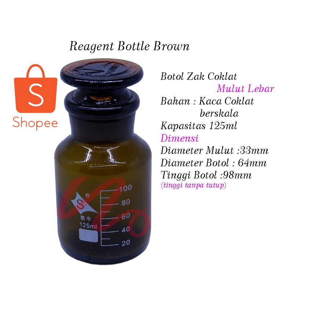 Jual Reagen Botol 125ml Coklat Mulut Lebar RRC, Reagent Bottle Amber Wide Mouth | Shopee Indonesia