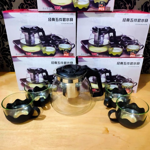 Jual TEA POT SET ISI 5 (1 Teko & 4 Cangkir) Teapot Kaca / teko teh dan ...