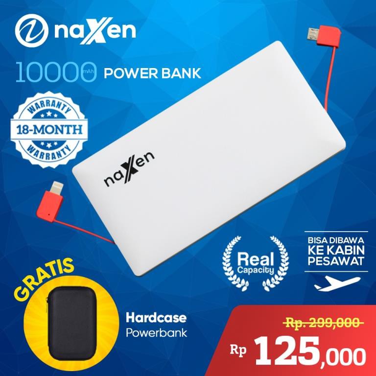 Jual Powerbank 10000Mah Slim Naxen with Kabel Iphone & Android Gratis ...