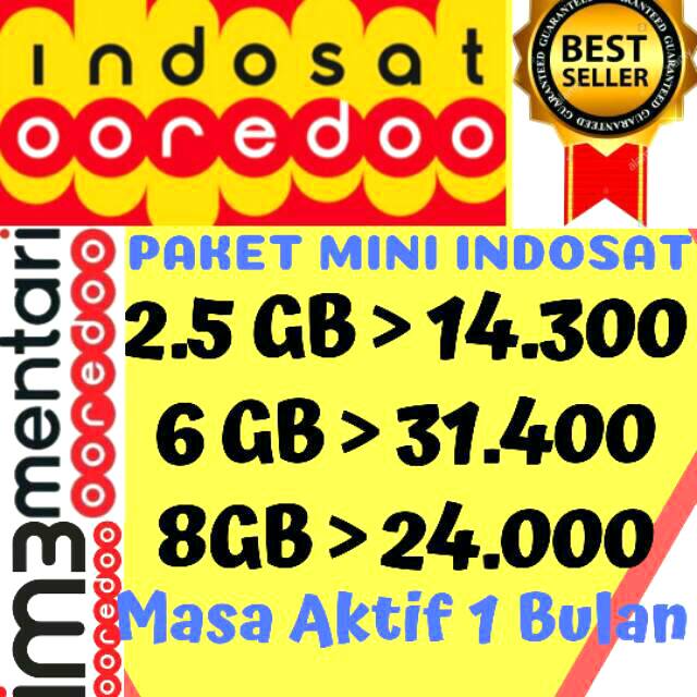 Jual [MURAHBGT] Paket Indosat Mini 2.5 GB 6GB 1 Bulan Promo Termurah ...