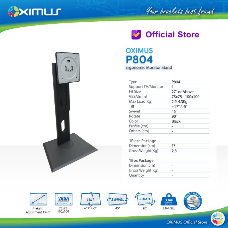 Jual BRACKET MONITOR LED LCD STAND ERGONOMIC STAND ROTATE SWIVEL OXIMUS P802 P804 P806 | Shopee ...