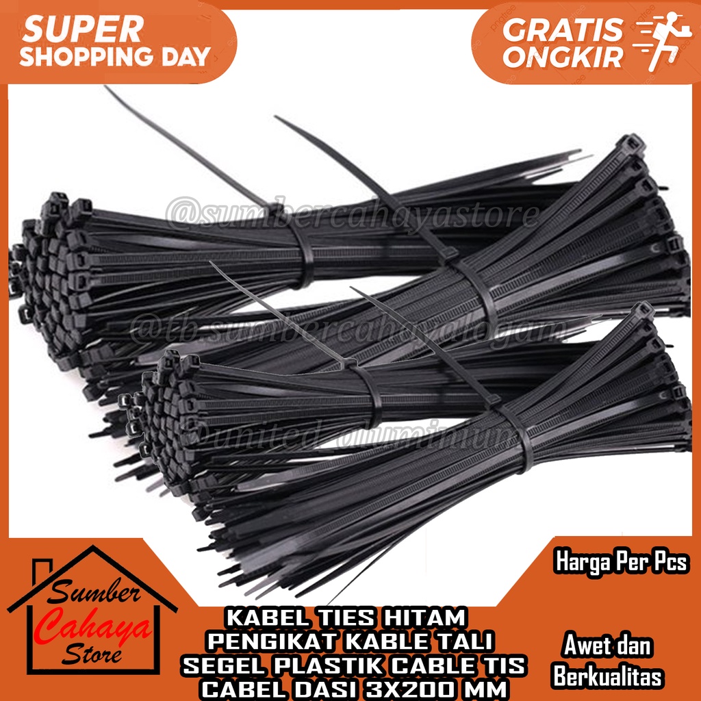 Jual kabel ties kable tis cable tie hitam 3x200 MM Pengikat Tali Segel ...
