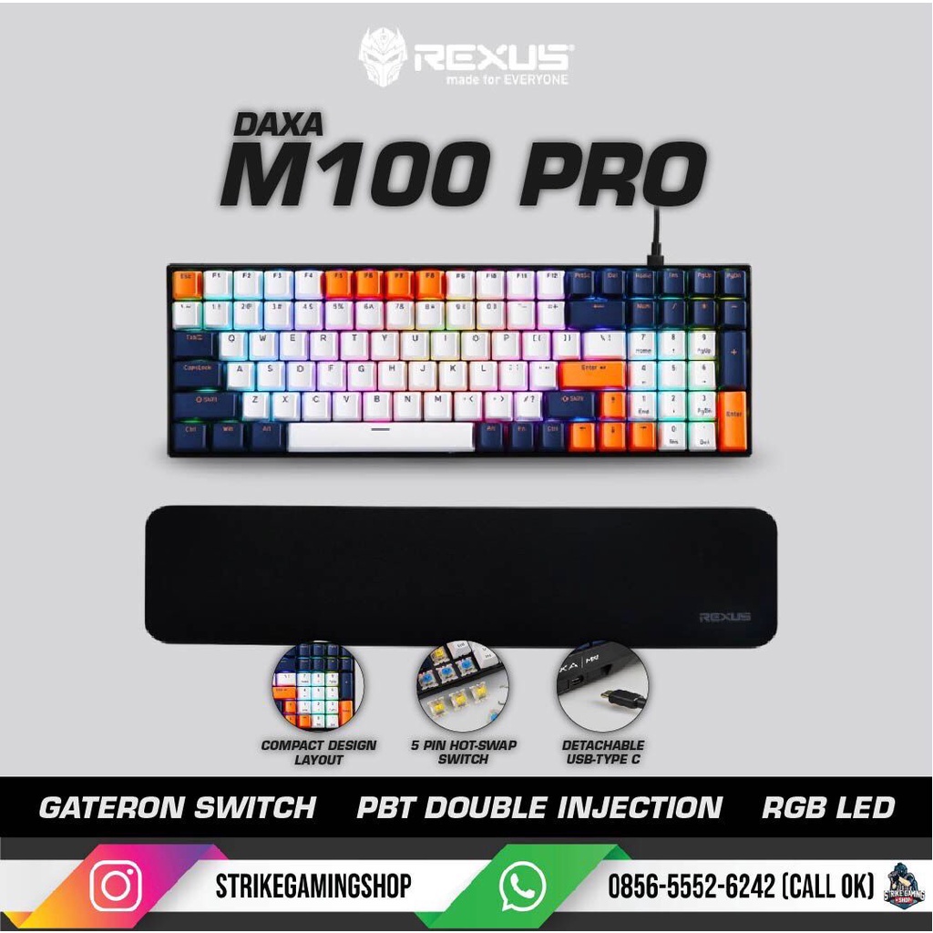 Jual REXUS DAXA M100 PRO / M-100 PRO RGB MECHANICAL GAMING KEYBOARD ...