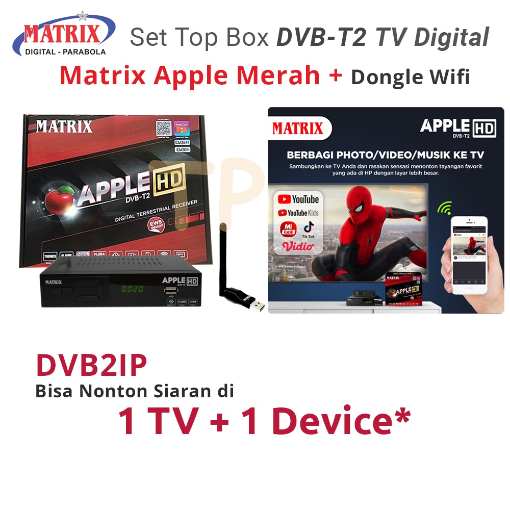 Jual STB DVB T2 Matrix Apple Merah + Dongle Wifi - Support DVB2IP ...
