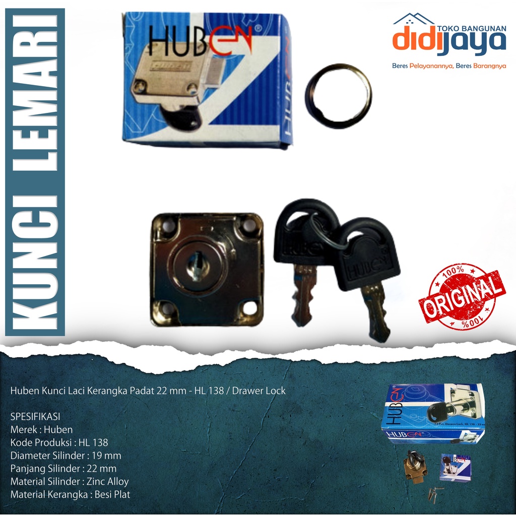 Jual Kunci Laci - Kunci Lemari - Drawer Lock Huben 138 - 22mm - Huben Kunci Laci Kerangka Padat ...
