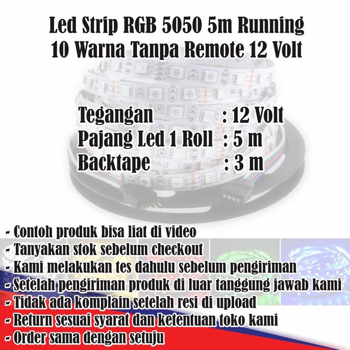 Jual Hemat Lampu Led Strip Rgb 5050 Otomatis Running 10 Warna Tanpa ...