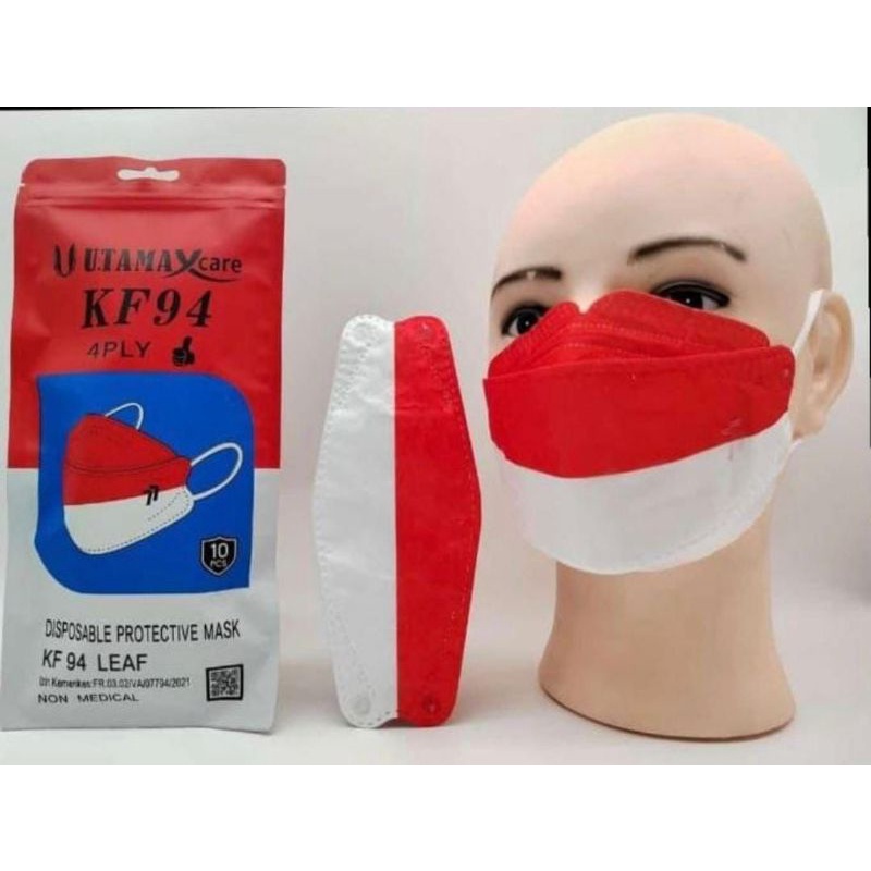 Jual MASKER MERAH PUTIH KF94 UTAMAX CARE ISI 10 | Shopee Indonesia
