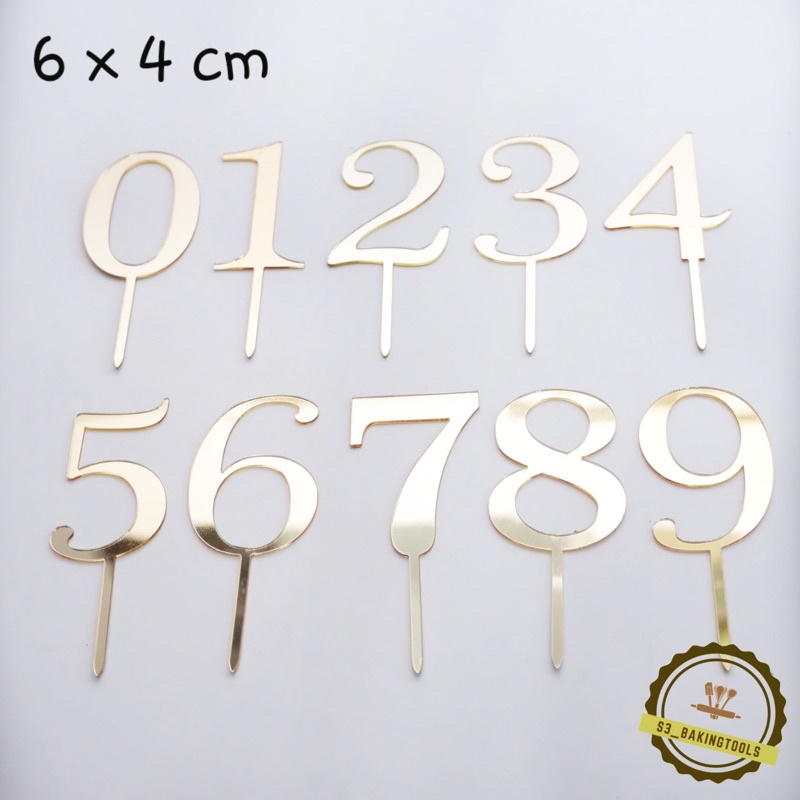 Jual Cake topper hiasan kue acrylic gold angka harga Satuan | Shopee ...