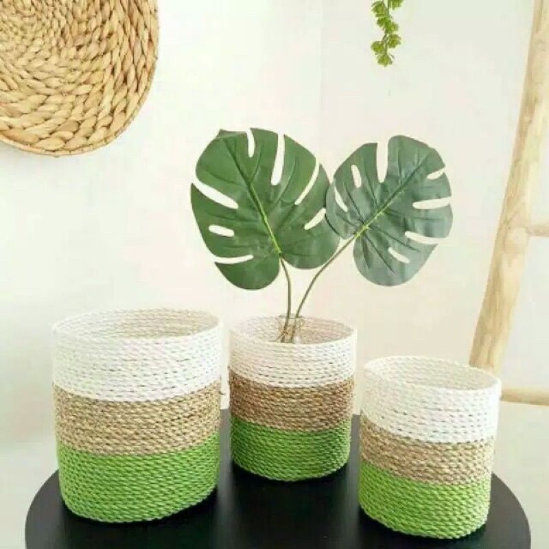 Jual pot bunga estetik/vas lucu/pot rotan serbaguna/keranjang rotan ...