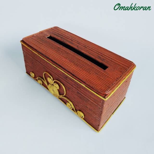 Jual Kerajinan Koran Tempat Tissu Box Warna Coklat Ukiran Emas Unik ...