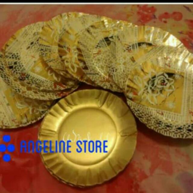 Jual @10 pcs piring kertas ulang tahun kue tart emas paper plate ekonomis | Shopee Indonesia