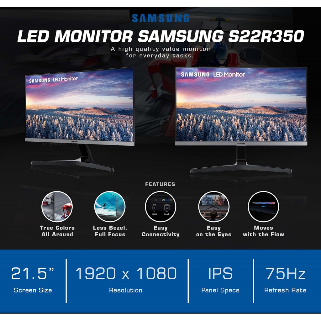Jual SAMSUNG S22R350 FLAT IPS 75Hz FRAMELESS LED MONITOR 22" S22R350FHE ...