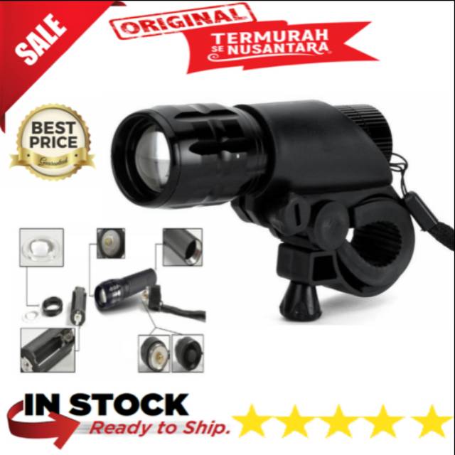 Jual Senter Lampu Sepeda LED Zoom Mini Taffware Cree Q5 2000 Lumens ...
