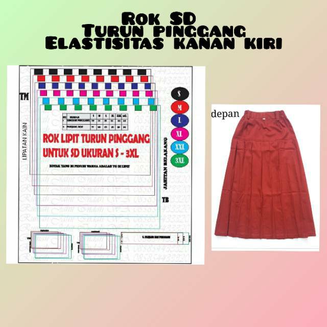 Jual Pola baju pola jahit ROK LIPIT TURUN PINGGANG SD - SMA ukuran S ...
