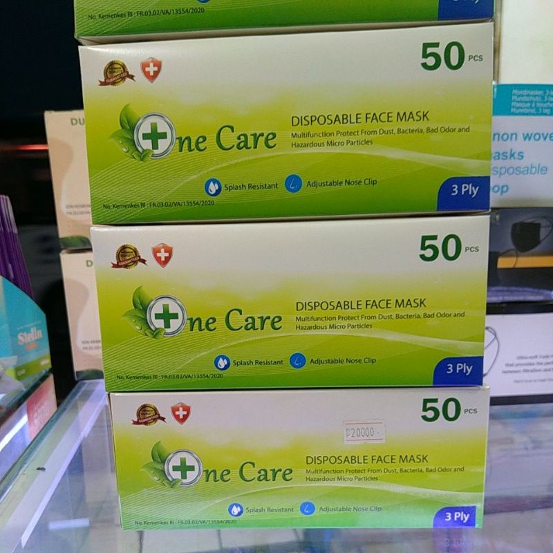 Jual MASKER 3 PLY//MASKER NON HIJAB//MASKER ONE CARE /Earlop 50 pcs ...
