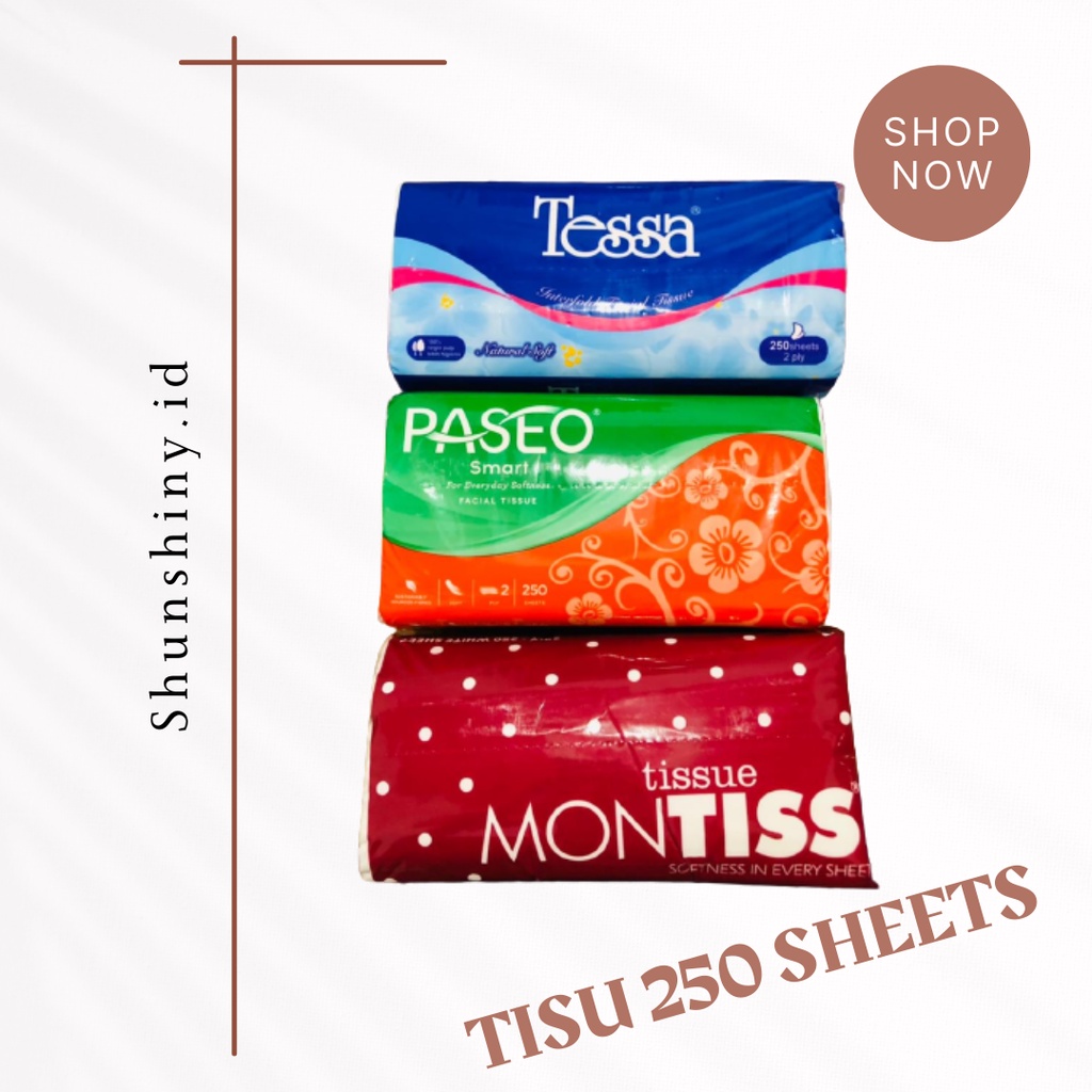 Jual TISU PASEO SMART, TESSA, MONTISS 250 SHEETS 2 PLY BELI 1 PAKET ...