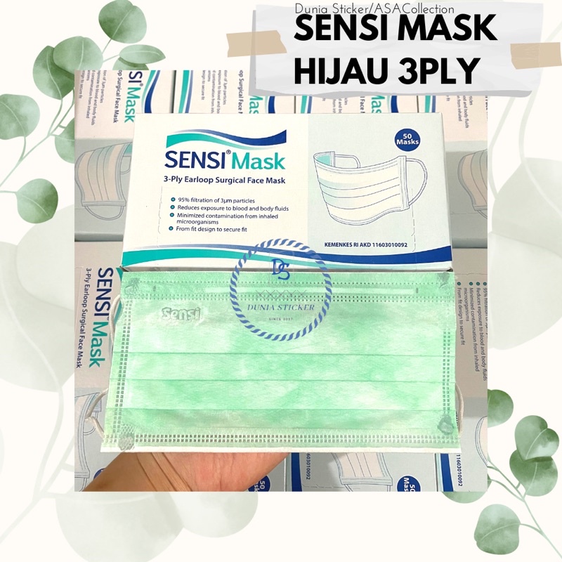 Jual MASKER SENSI MASK EARLOOP 3PLY HIJAU BOX ISI 50 PCS SURGICAL FACE ...