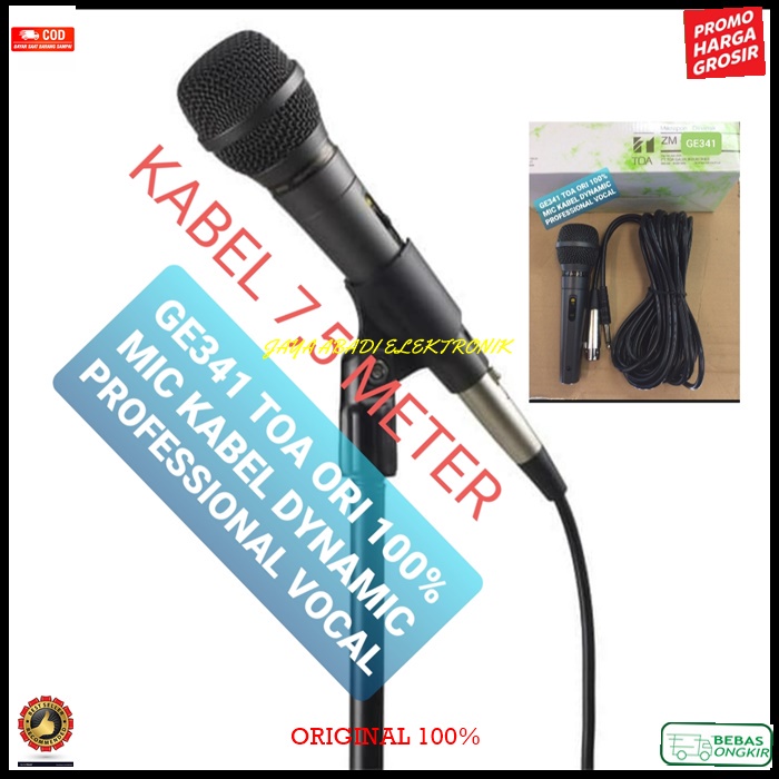 Jual G341 ORIGINAL TOA mic kabel panjang 7,5 meter bahan besi dynamic mik cable karaoke ...