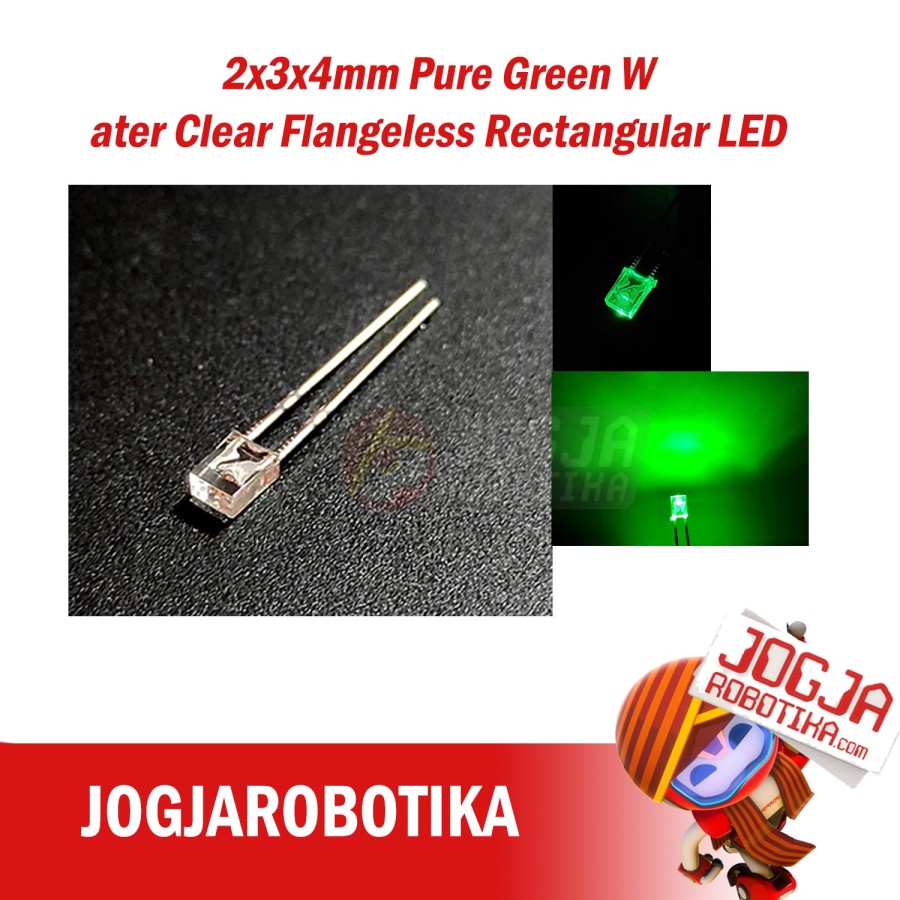 Jual LED Persegi Kotak 2x3x4mm Pure Green Water Clear Flangeless ...