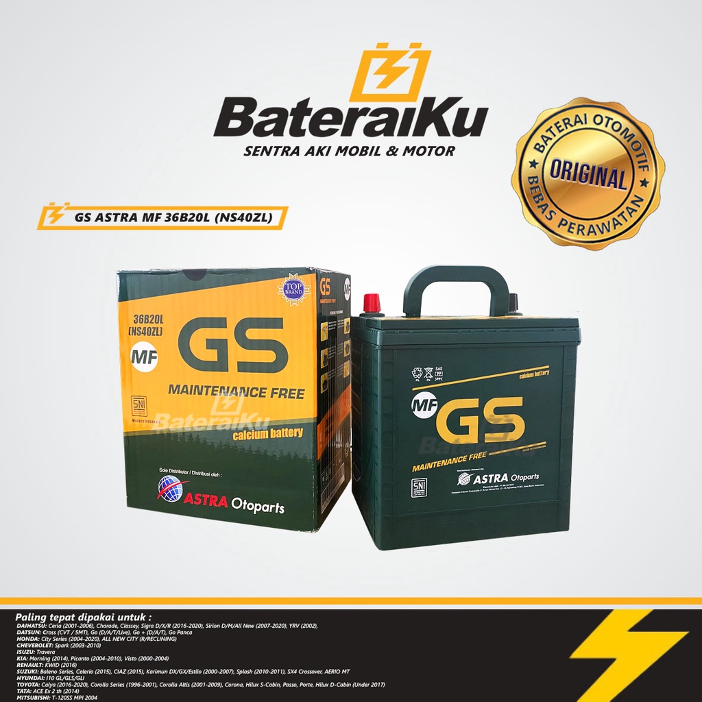Jual Aki Mobil GS Astra Original NS40ZL Aki Kering Aki Mobil Brio, Jazz, Agya, Calya, Sigra ...