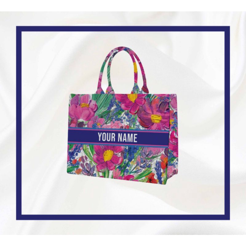 Jual Tas Kanvas Nama Motif Bunga Pink Ungu Terang | Totebag Custom ...