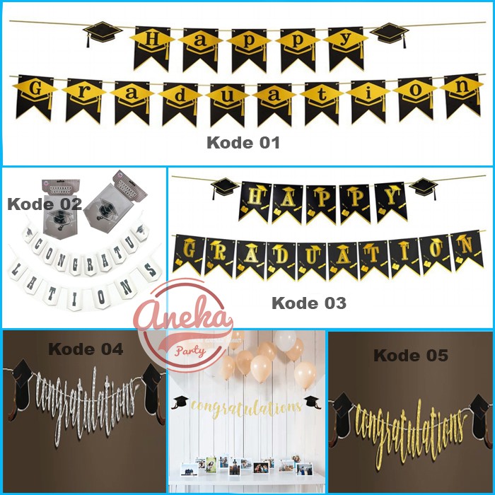 Jual baner wisuda congratulations / banner graduation / bunting flag ...