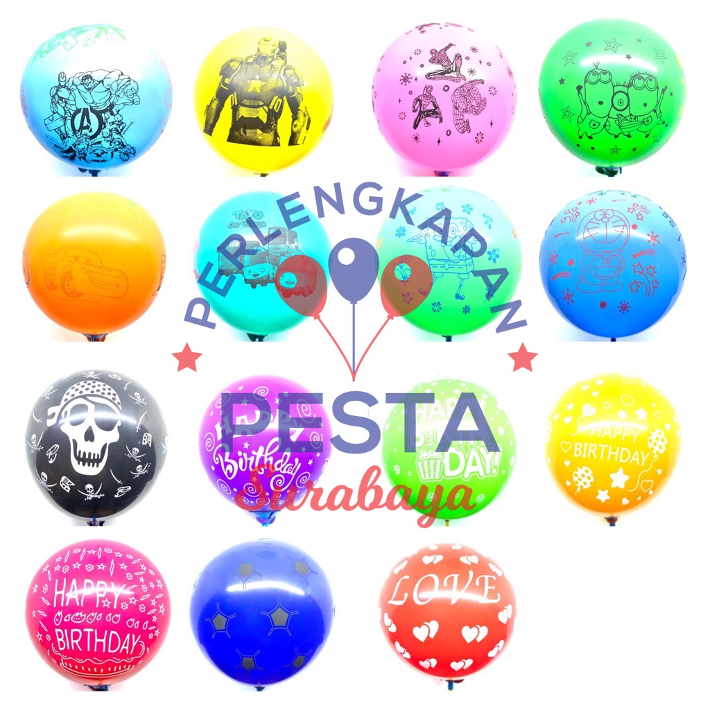 Jual Balon karakter Latex Sablon 12in 10Pcs | Shopee Indonesia