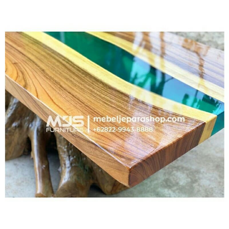 Jual Meja tamu atau coffee table river flow epoxy resin warna hijau ...