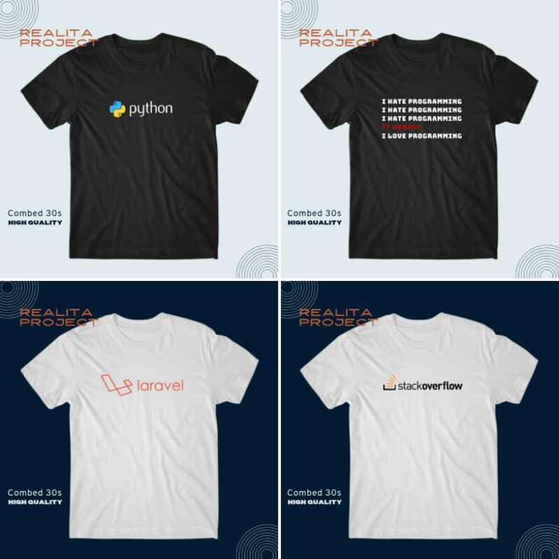 Jual Kaos Combed 30S Kaos Programmer Python / Laravel / Stack Overflow ...
