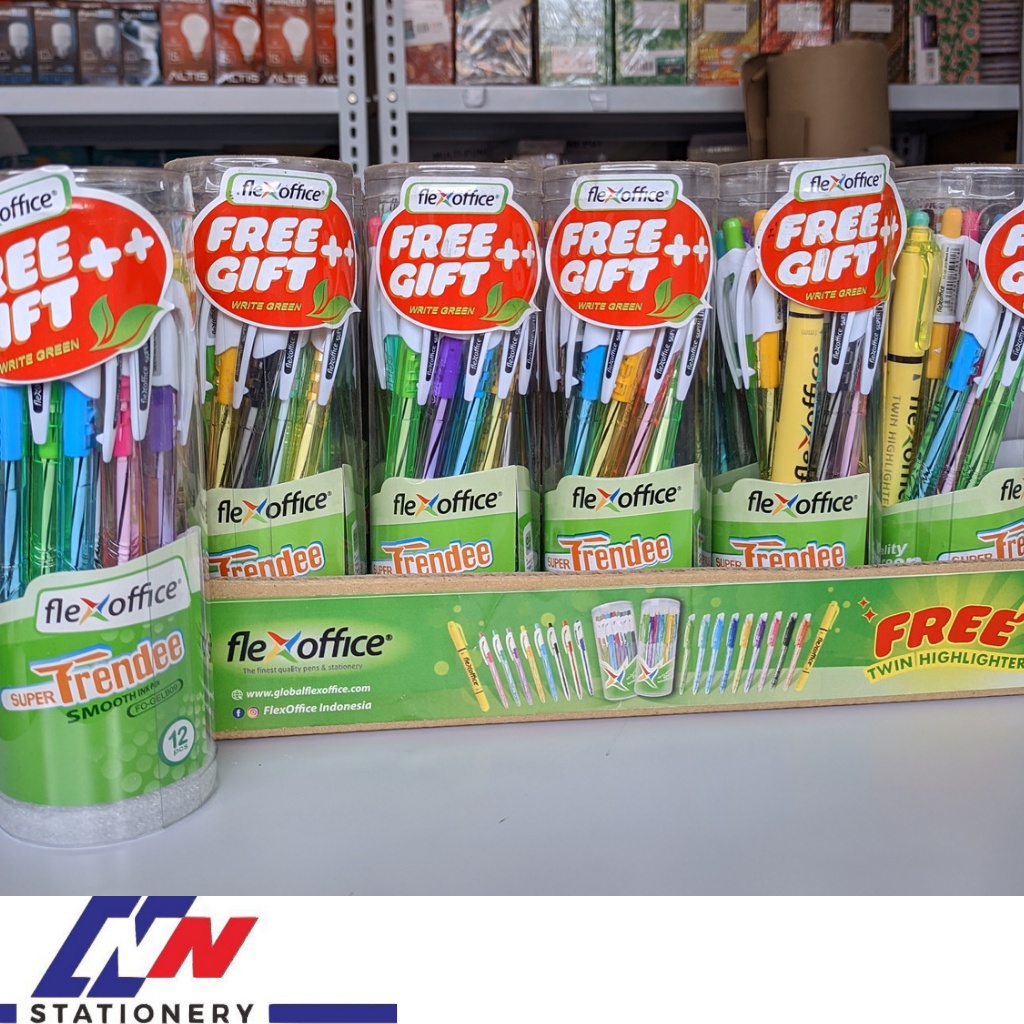 Jual Pulpen Gel ink Flexoffice Super Trendee Tub Hitam 12pcs Free Gift ...