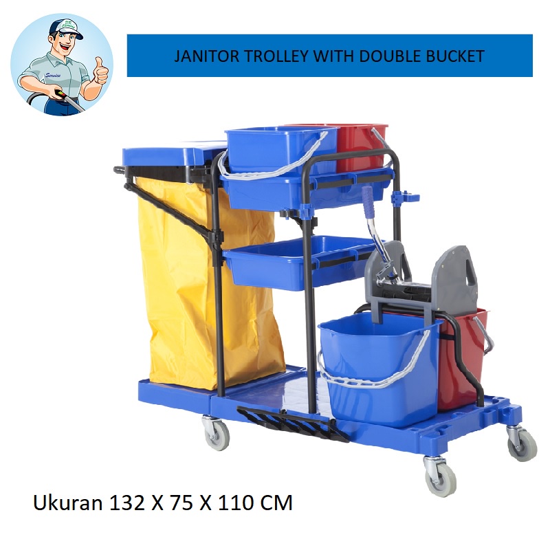 Jual Janitor Trolley Biru dengan double bucket | Shopee Indonesia