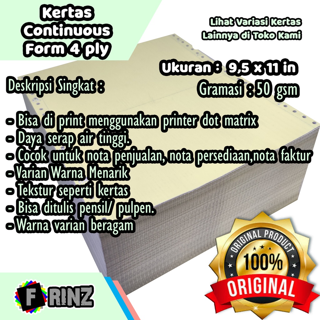 Jual Kertas Continuous Form 4 ply dan 4 ply PRS 9,5 x 11 Kertas ...