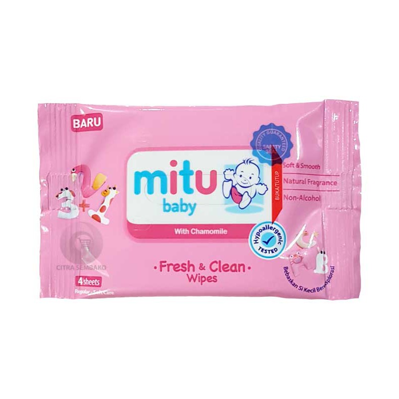 Jual Mitu Baby Wipes Fresh and Clean/ Tissue Basah Mitu Pink isi 4 ...