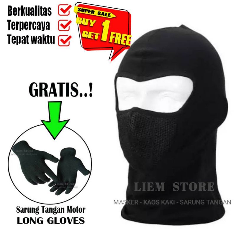 Jual BUY 1 GET 1 FREE / MASKER NINJA + (SARUNG TANGAN) / Masker Motor ...