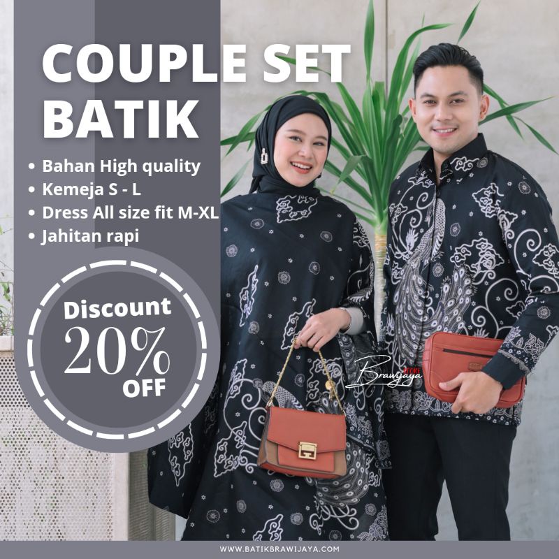 Jual Merak Abu Couple Set Batik Kaftan Paris HQ dan Kemeja Batik Couple ...