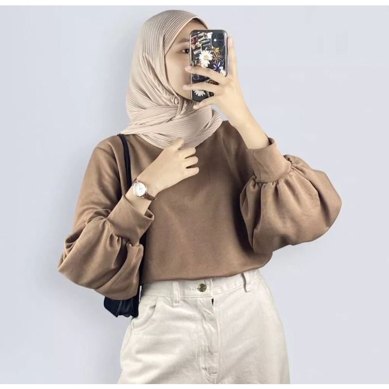 Jual Atasan Wanita Lengan Balonbaju Wanita Lengan Panjngkaos Polos Wanita Lengan Balonbaju