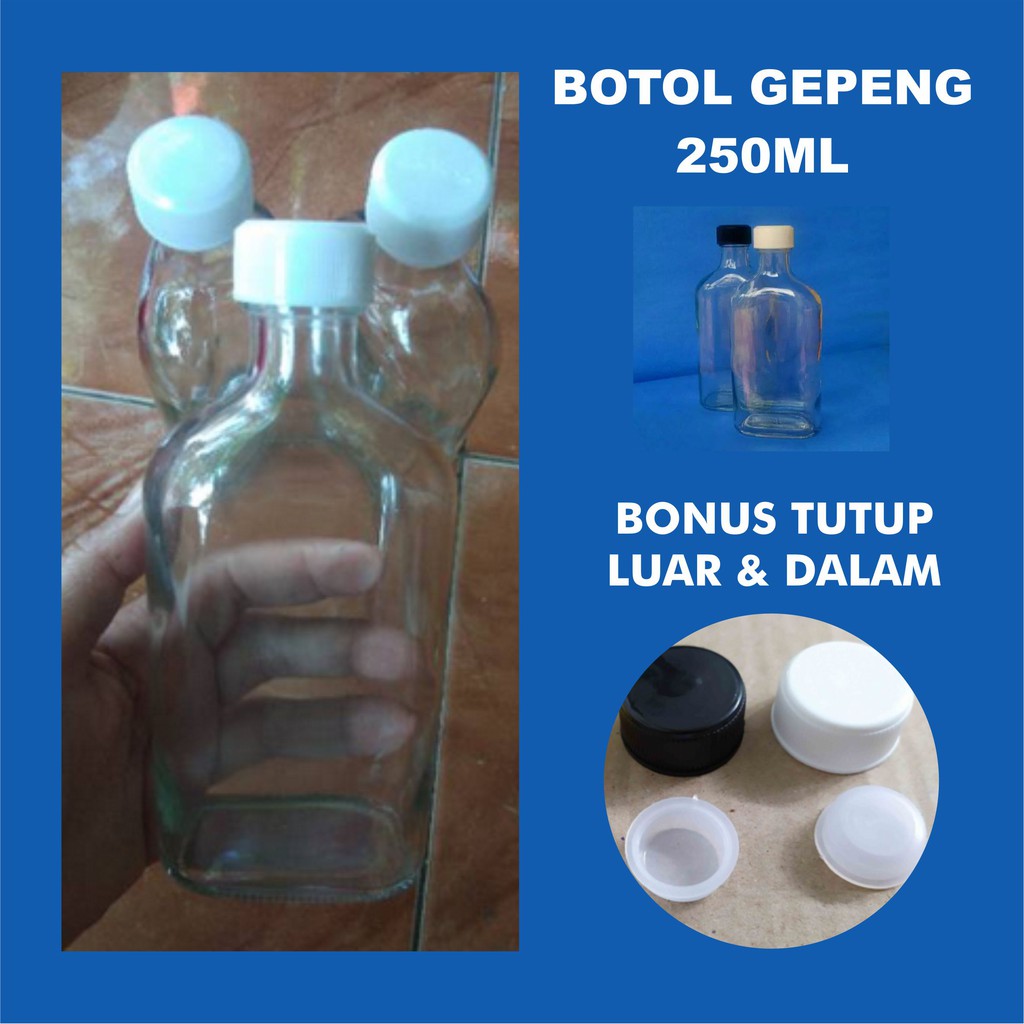 Jual Botol Kaca Gepeng 250 ml + Tutup Ulir & Pop up Botol Madu ASI Jamu ...