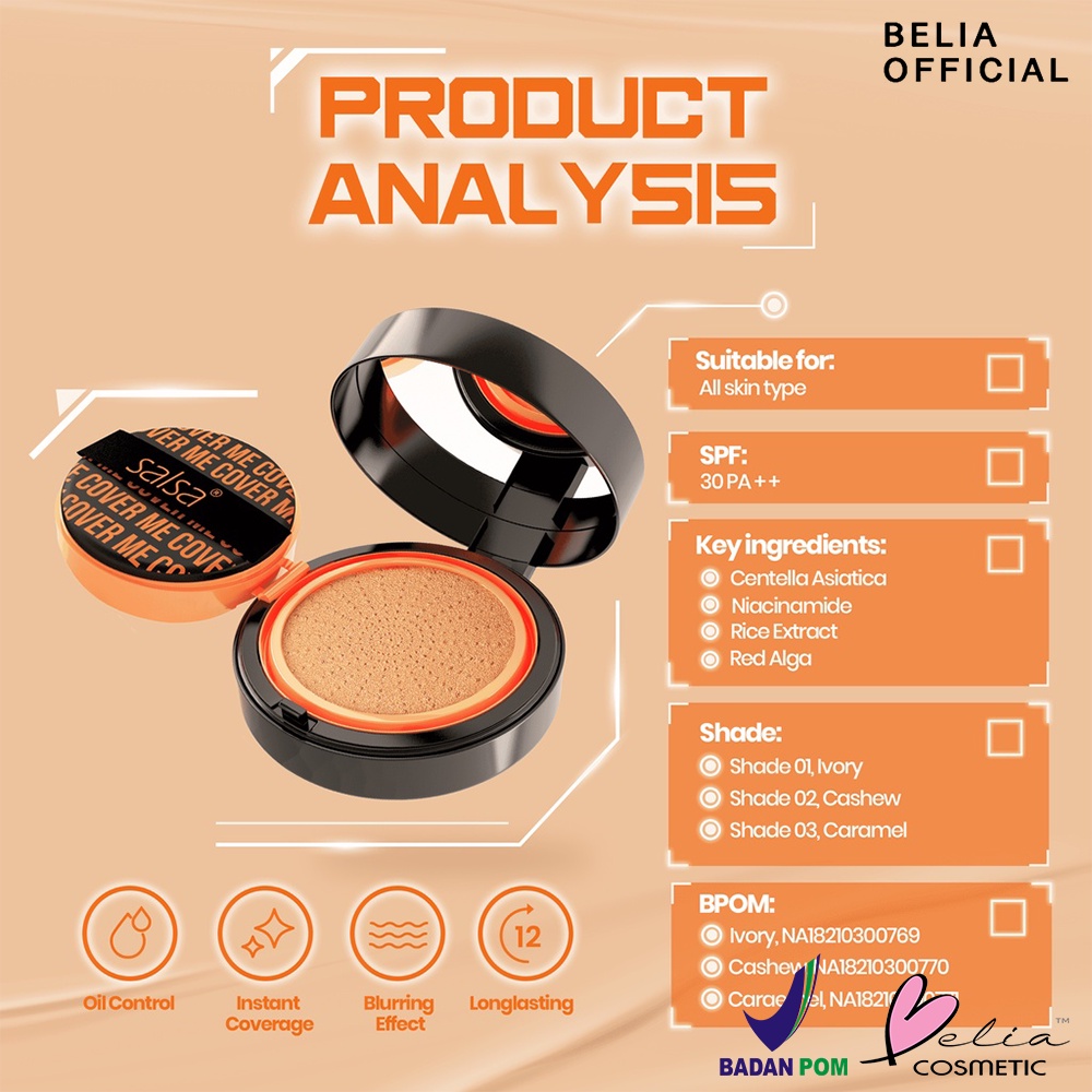 Jual BELIA SALSA Cover Me BB Cushion | SPF 30 | Foundation | Make Up | Semi Matte | Coverage ...