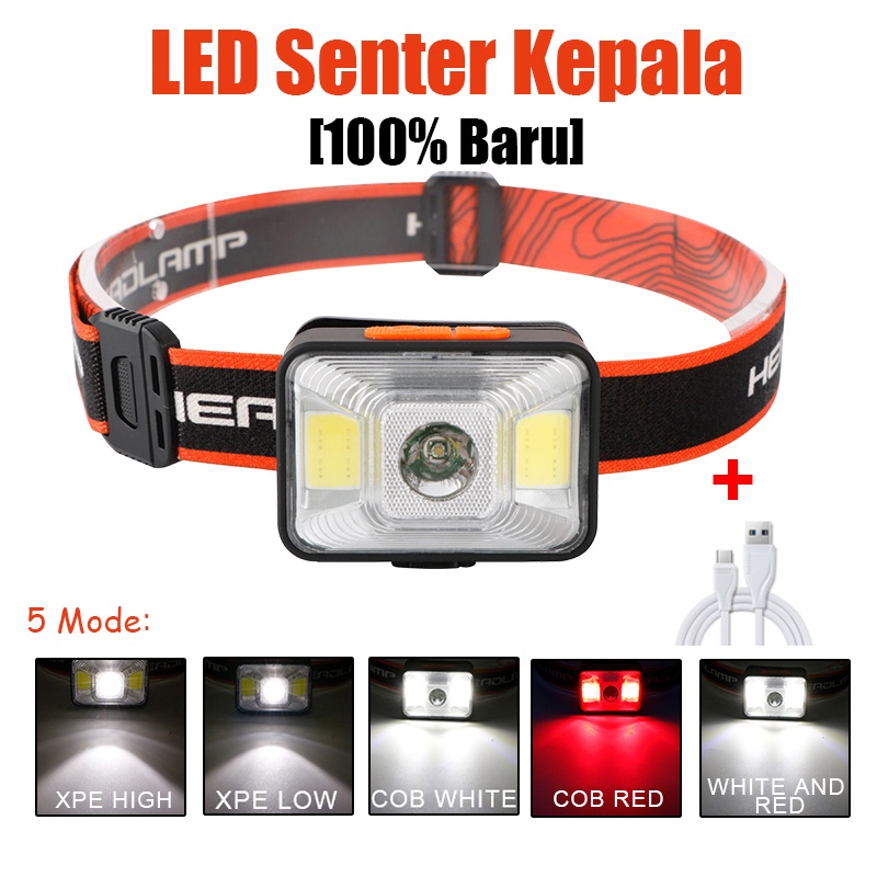Jual Senter Kepala LED 5 Mode Pencahayaan Eksplorasi Luar Ruangan Tahan ...