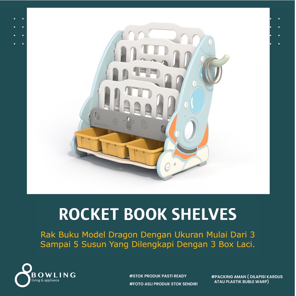 Jual Rak Buku Anak Model Roket 4 Susun Plus 3 Box Laci | Shopee Indonesia