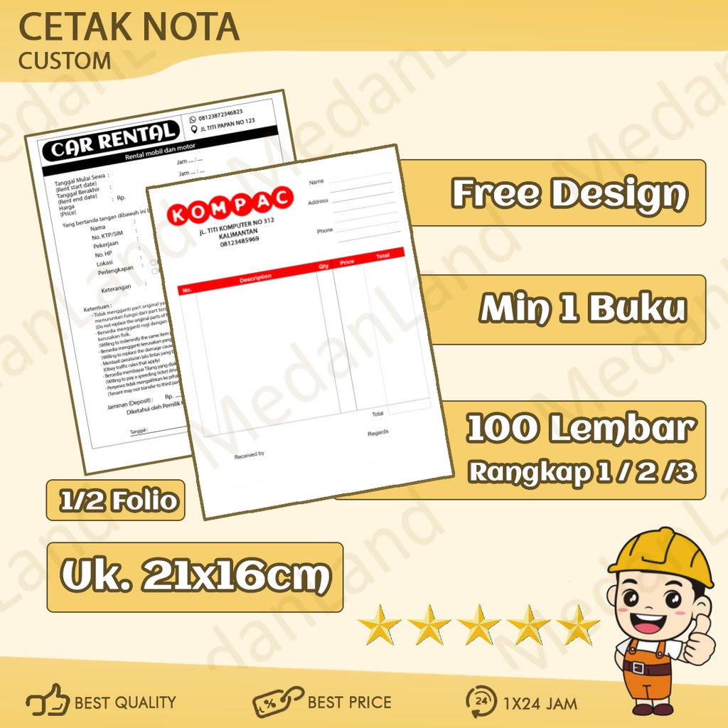 Jual [Bisa Satuan] Cetak bon 1/2 folio nota faktur kwitansi satuan ...