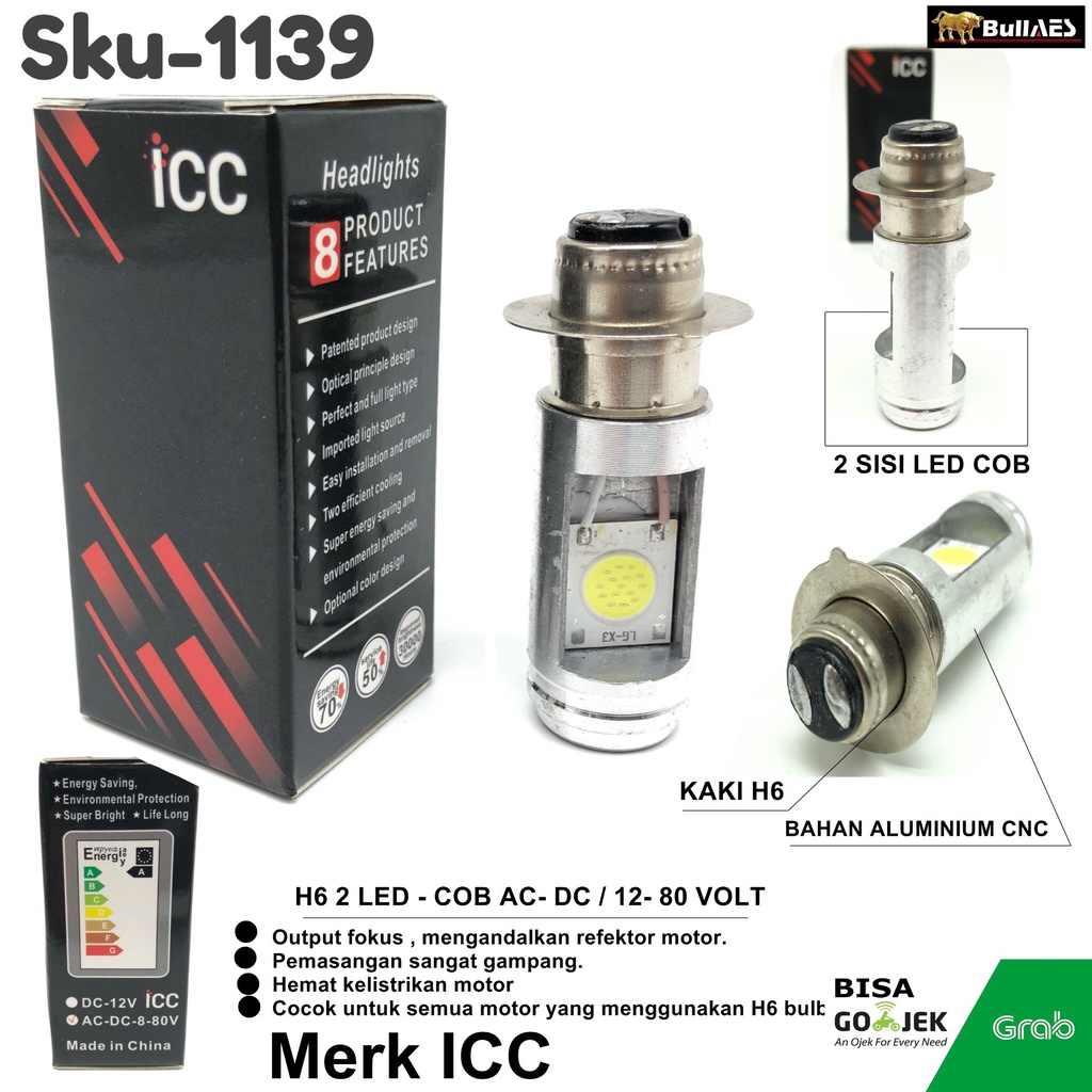 Jual BOHLAM LED H6 COB 2 MATA LED AC DC MERK ICC V1139 | Shopee Indonesia