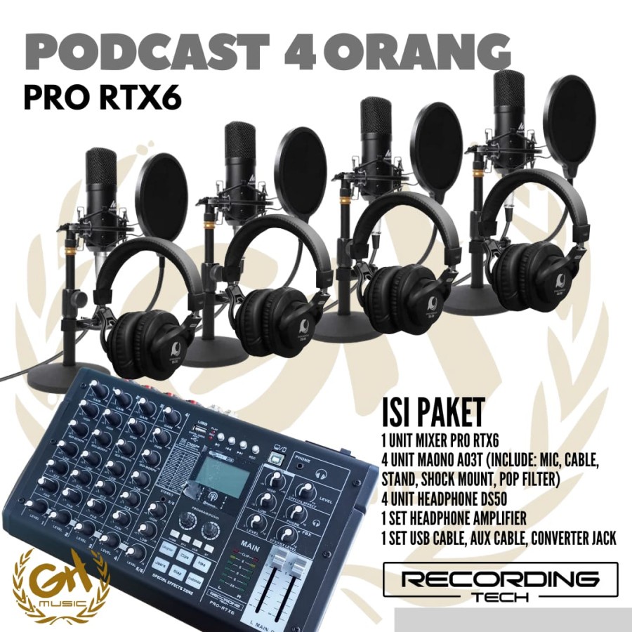 Jual RECORDING TECH PRO RTX6 PLUS MAONO A03T, PAKET PODCAST 4 ORANG ...