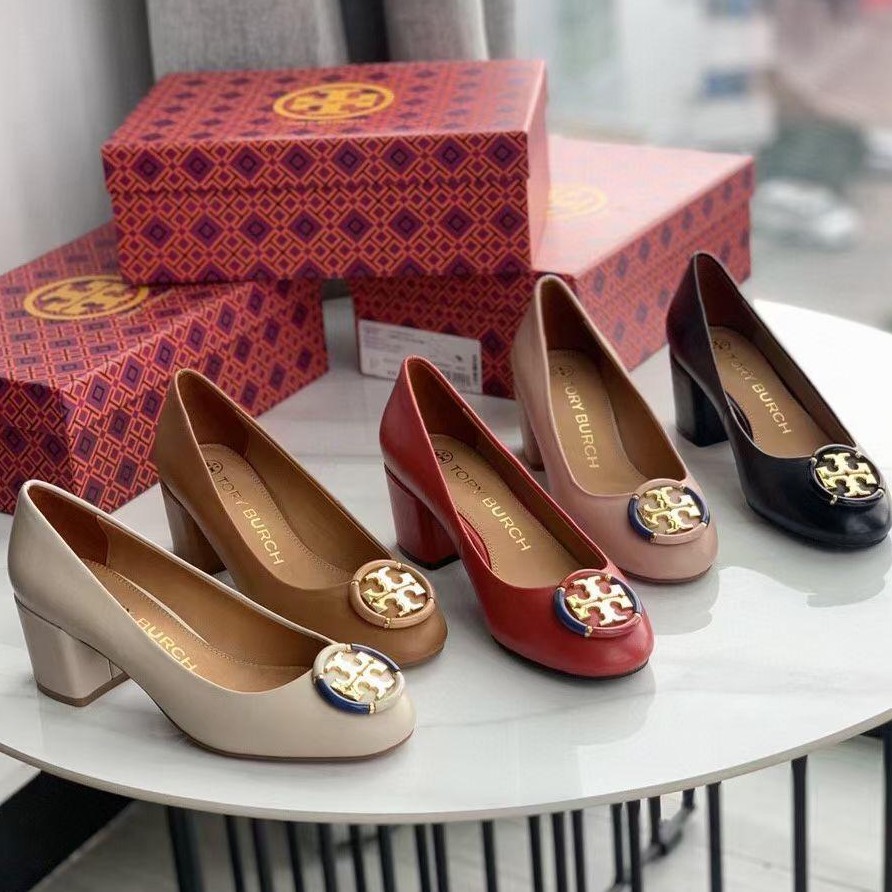 Jual Sepatu Tory Burch Multi Logo Pump Block Heel Cream Hitam Coklat ...