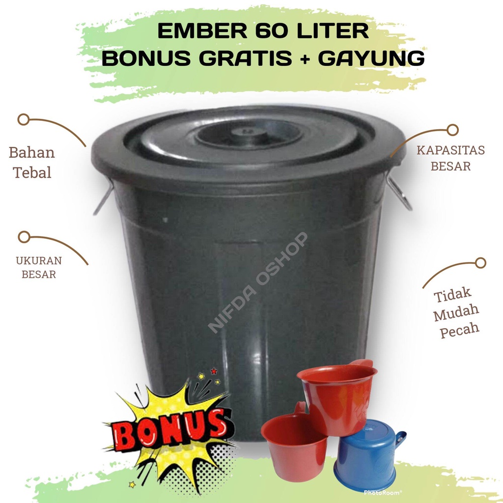 Jual EMBER TUTUP PLASTIK BESAR JUMBO 60 LITER ( GRATIS GAYUNG ) BAHAN ...