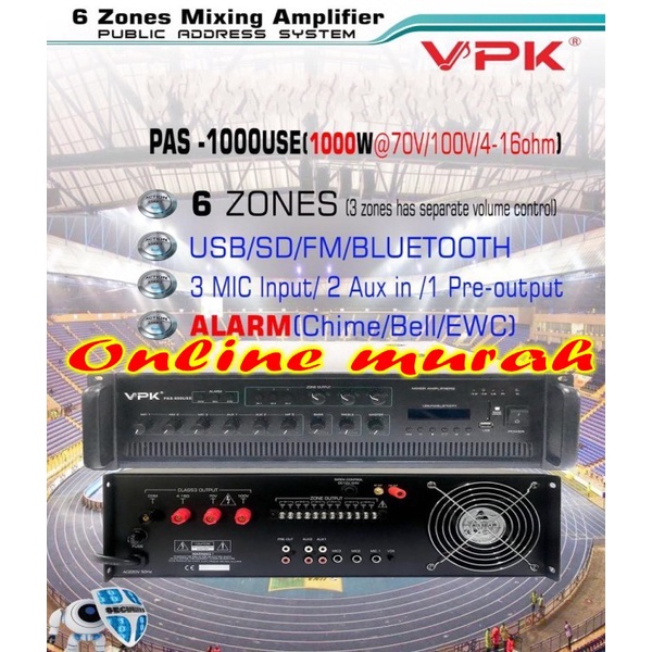Jual Amplifier Systems Vpk Pas1000use 1000watt 6 zones Pas 1000use ...