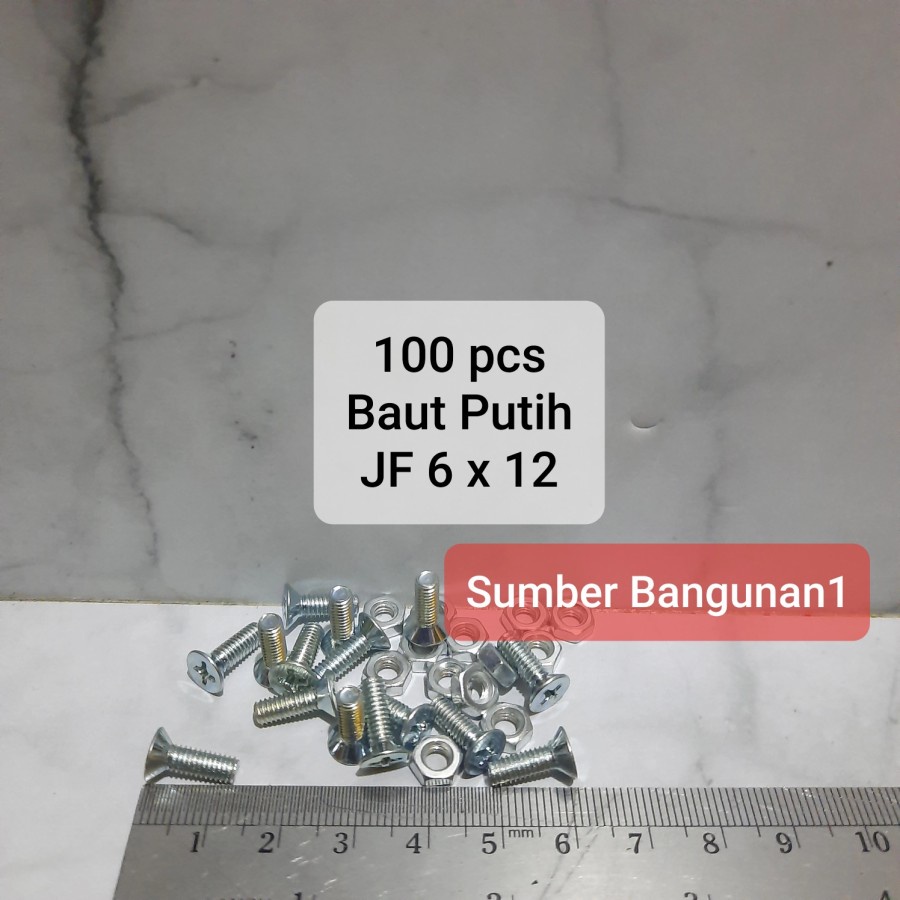 Jual Baut JF 4 x 12 (100pcs) baut putih rata M4 kepala obeng 4x12 kunci ...