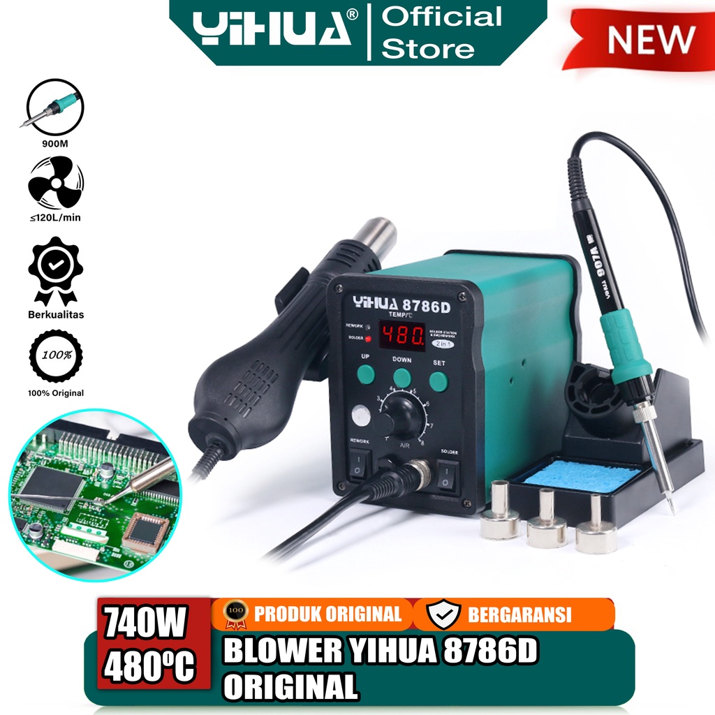 Jual Yihua 8786D Blower Solder Uap Hot Air Gun SMD Rework 2 IN 1 Soldering Station Digital ...