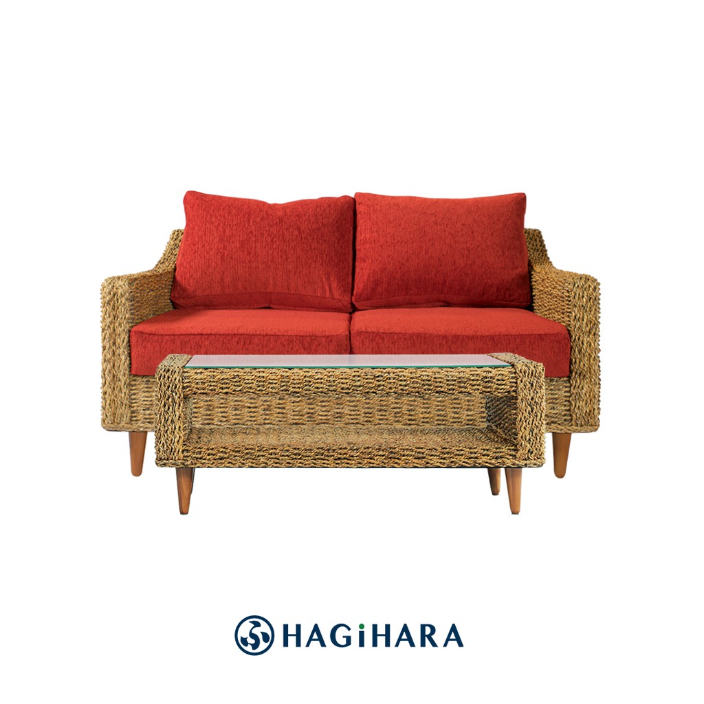Jual Hagihara Bundling Sofa 2 Dudukan & Meja Kaca Abaca Merah | Shopee Indonesia