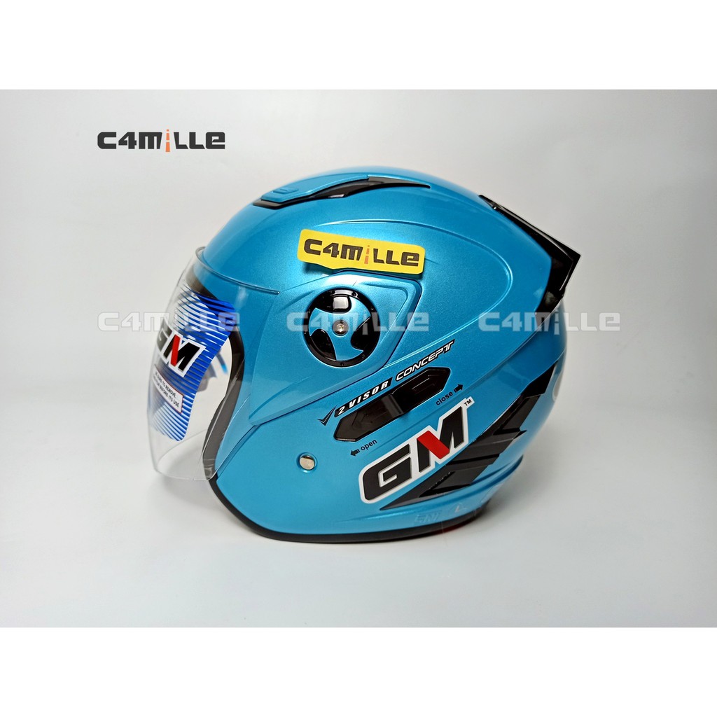 Jual HELM GM INTERCEPTOR SOLID ICE BLUE DOUBLE VISOR HALF FACE | Shopee ...